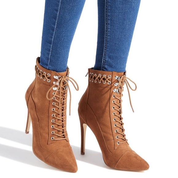 Shoe Dazzle | Shoes | Maggie Booties Cognac Color Laceup Nib Size 8 ...